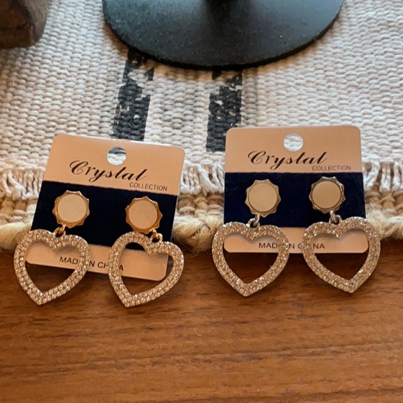 CRYSTAL COLLECTION | Jewelry | Crystal Heart Earrings Two Pair One Gold ...